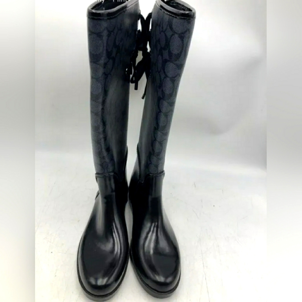 Coach Designer Monogram Black 'C' Logo Rain Boots - S… - Gem